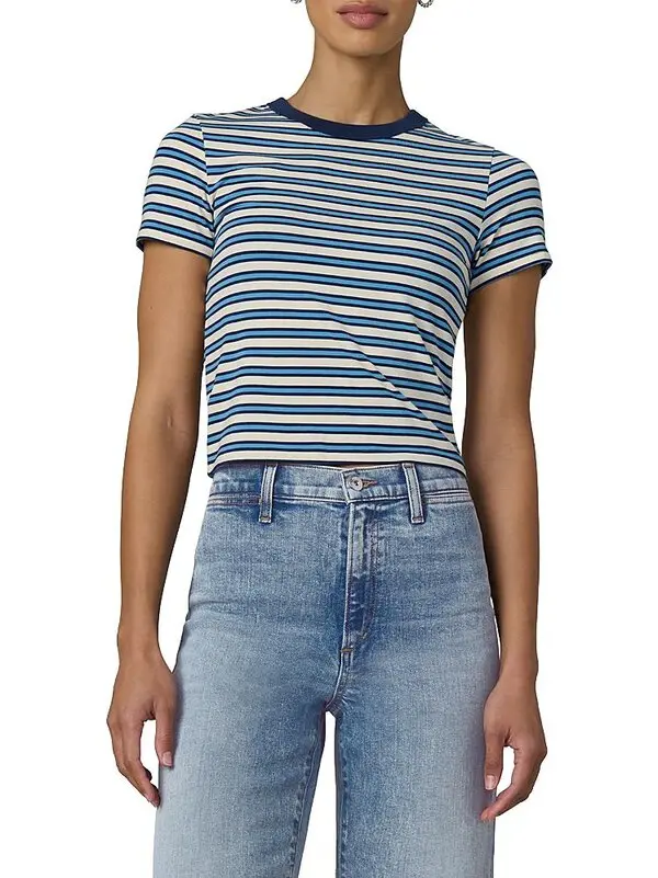 Joe's Jeans The Baby Tee Striped Cotton Blend - Ecru/azure Stripe