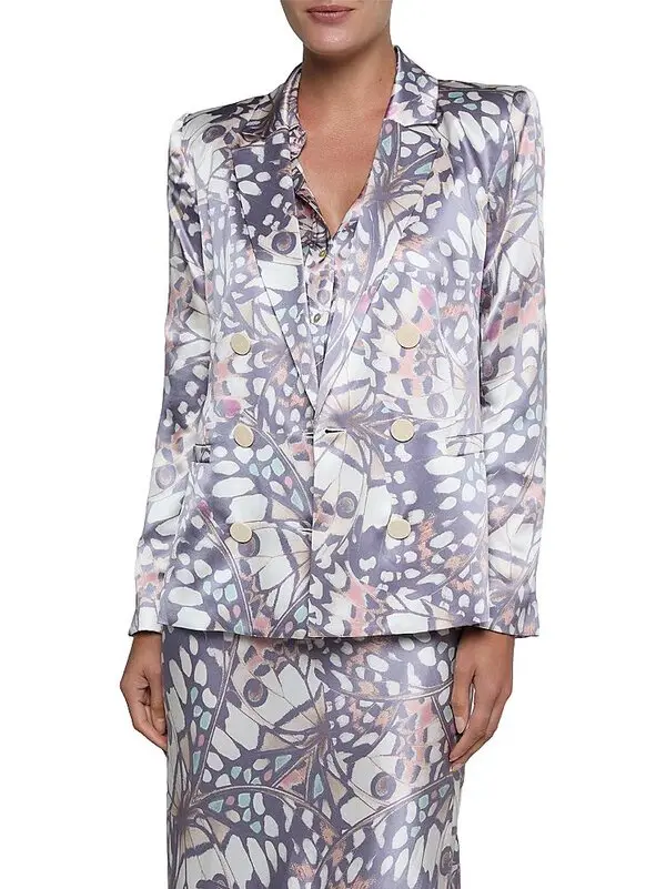 L'Agence Sena Double Breasted Linen Blazer - Multi Butterfly Wing