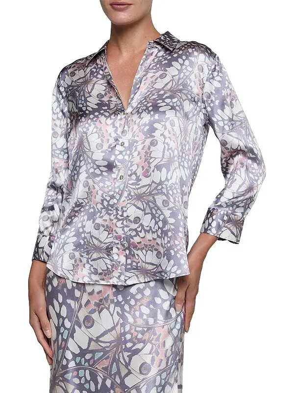 L'Agence Dani Butterfly Print Silk Blouse - Multi Small Butterfly