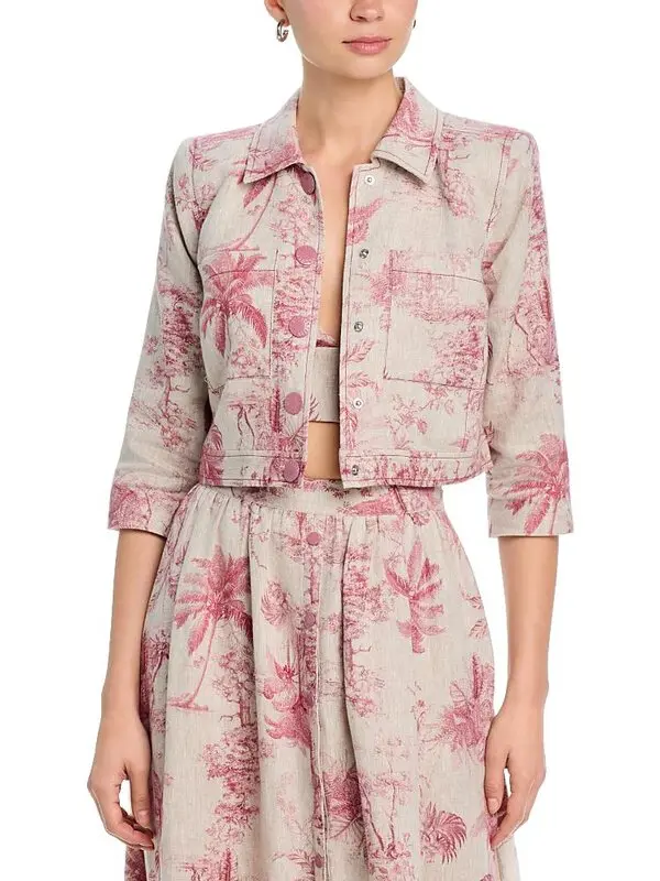 L'Agence Eda Crop Jacket - Tan Multi Jungle Toile