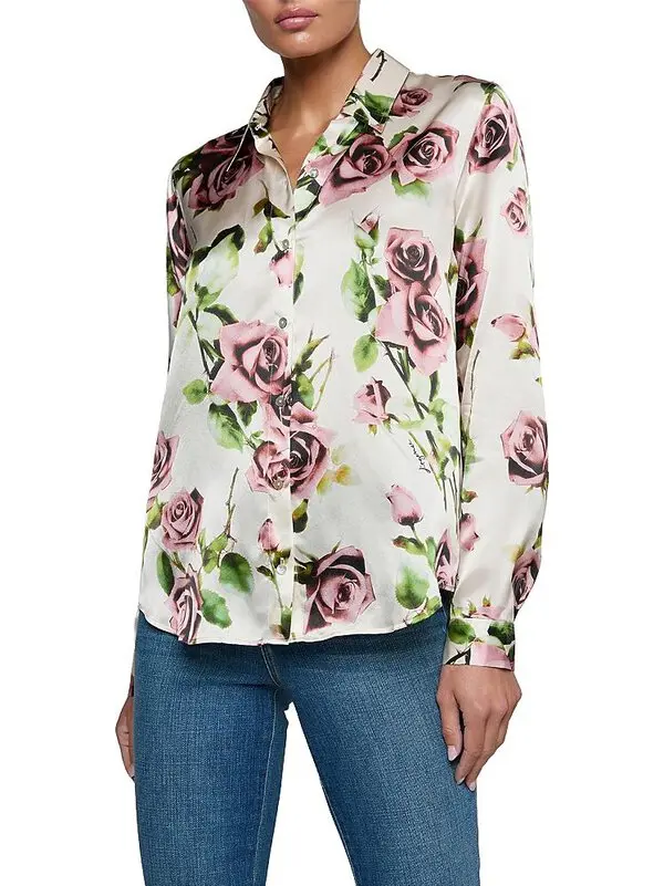 L'Agence Tyler Silk Floral Shirt - Ecru/mauve Romantic Rose
