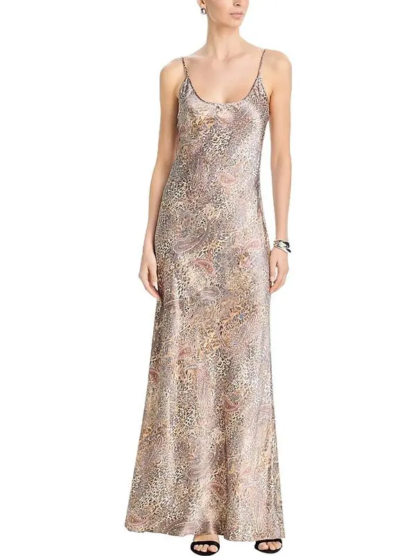 L'Agence Charmaine Silk Printed Maxi Gown - Tan/mauve Leopard