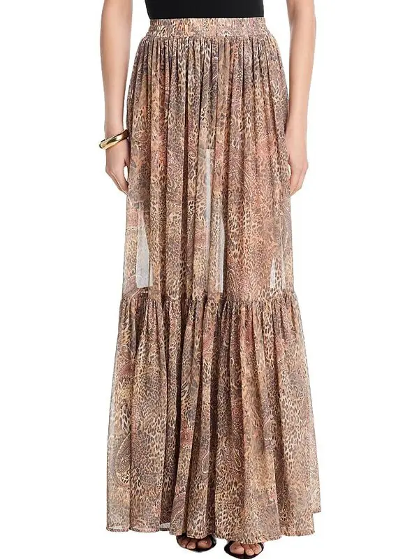 L'Agence Ursie Smocked Waist Maxi Skirt - Tan/mauve Leopard