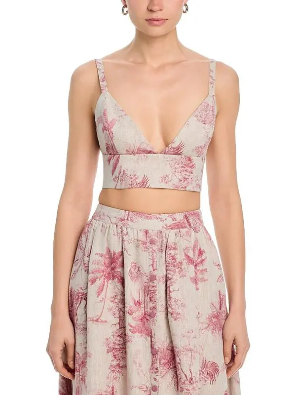 L'Agence Kaori Linen Bralette Top - Tan Multi Jungle Toile