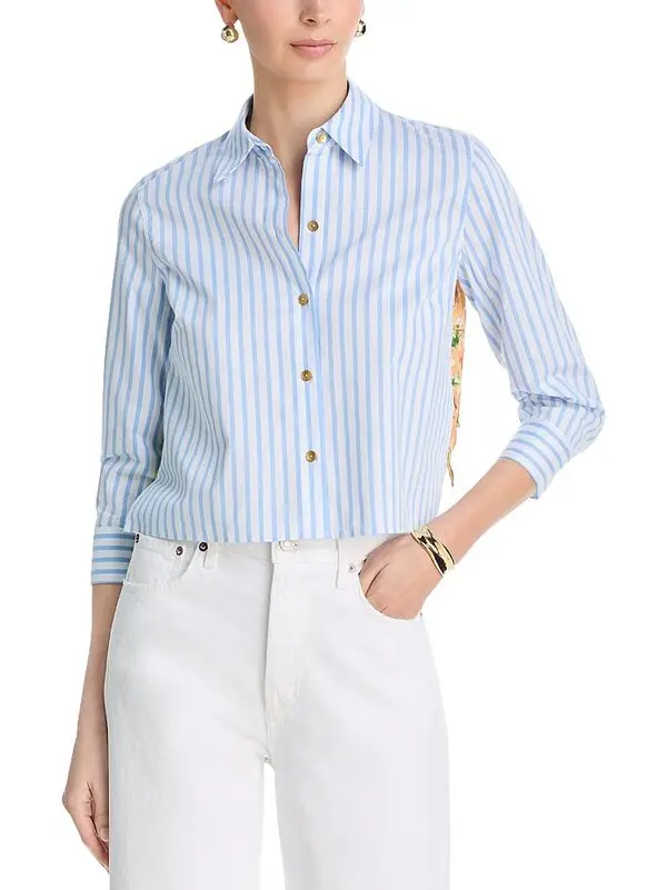 L'Agence Striped Button-up Shirt With Printed Back - Multi Beach Scarf