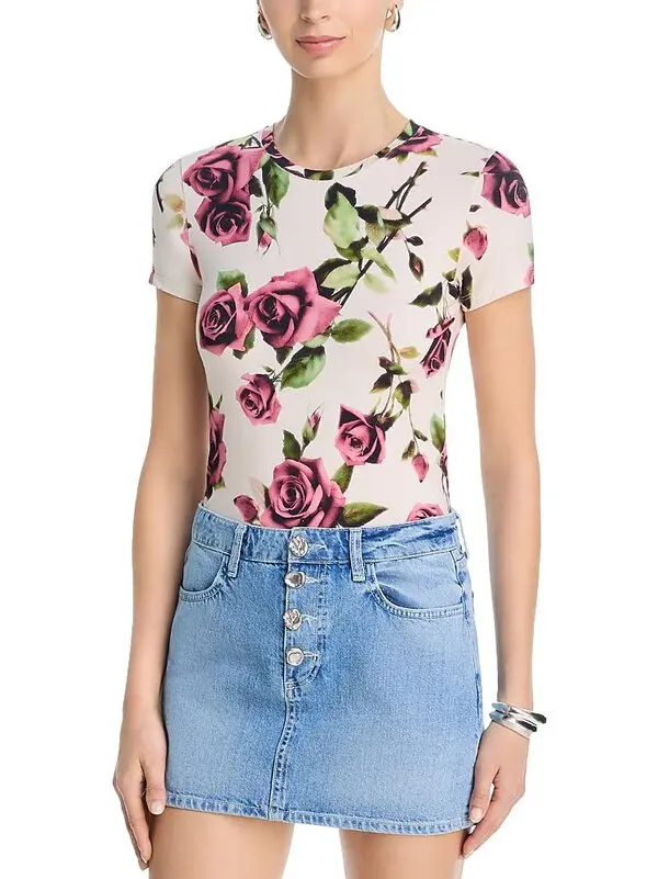 L'Agence Ressi Crewneck Short Sleeve T-shirt - Ecru/mauve Romantic Rose
