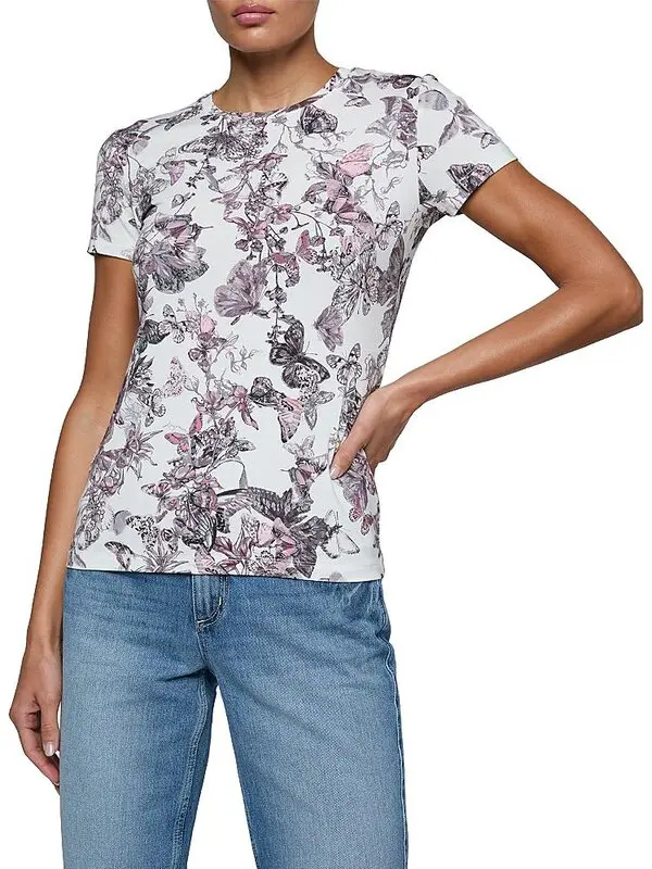 L'Agence Ressi Crewneck Butterfly Print Tee - Vintage White Butterfly