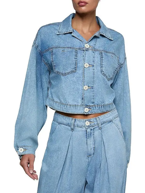 L'Agence Cropped Balloon Sleeve Denim Jacket - Oxnard