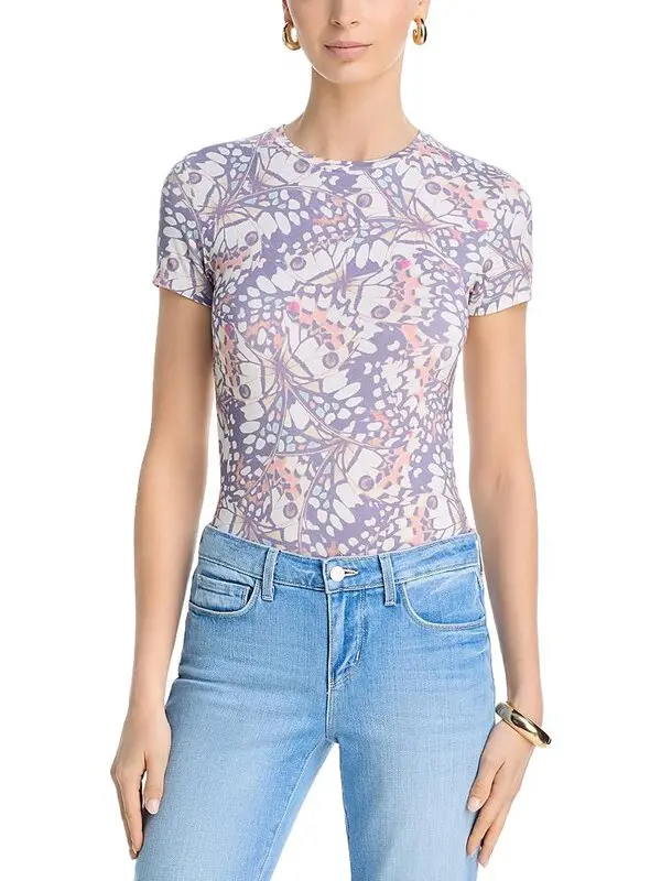 L'Agence Ressi Crewneck Graphic Print Tee - Multi Butterfly Wing
