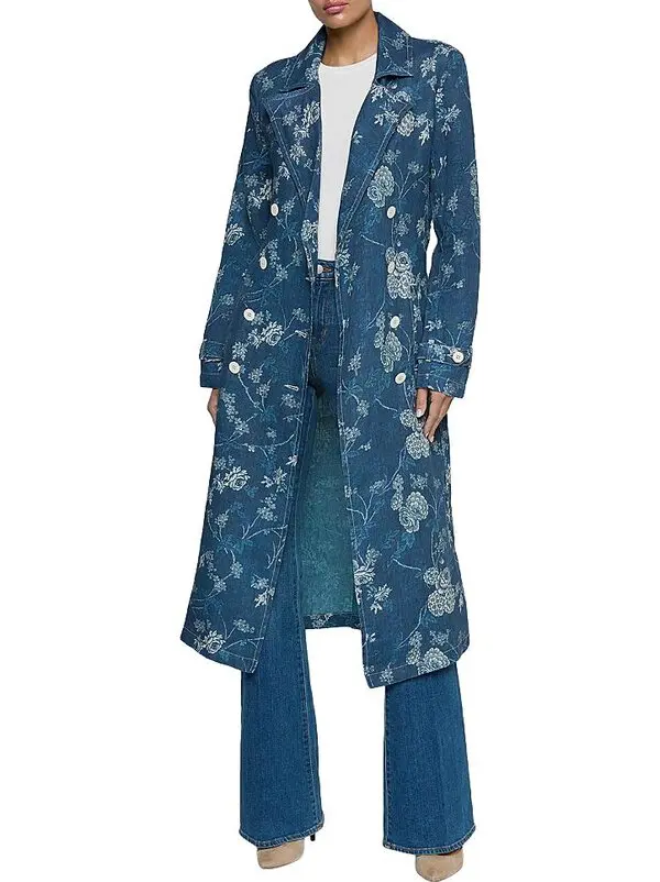 L'Agence Bradley Linen Trench Coat - Navy Floral Print