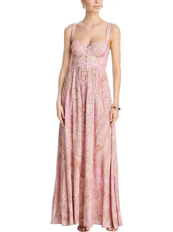 L'Agence Rosette Printed Maxi Dress - Mauve Multi Paisley