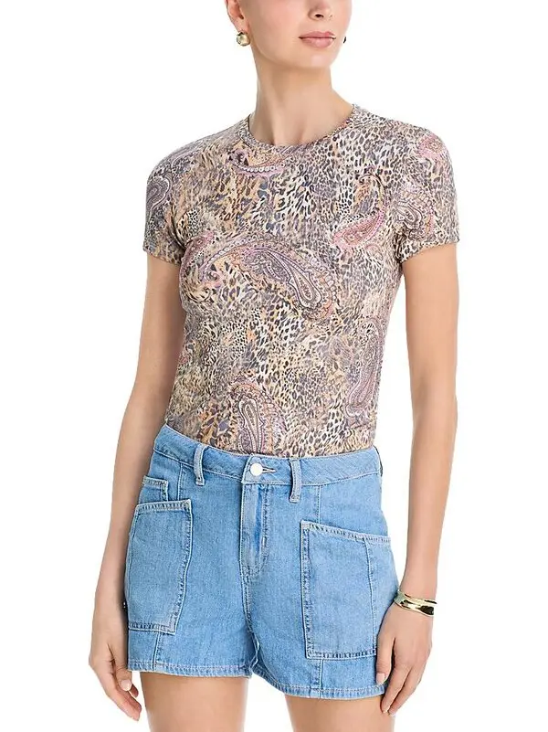 L'Agence Ressi Crewneck Graphic Print Tee - Tan/mauve Leopard