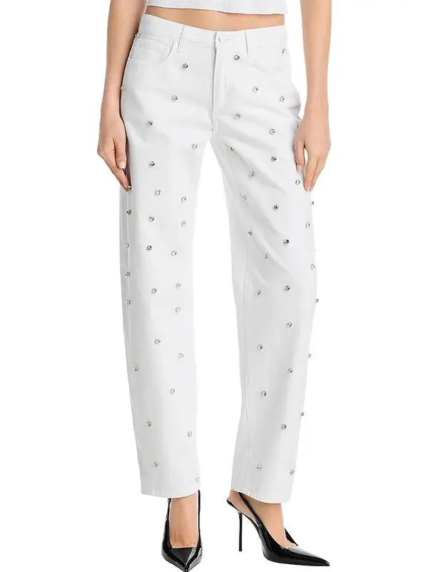 L'Agence Bex High Rise Embellished Rodeo Jeans - Blanc