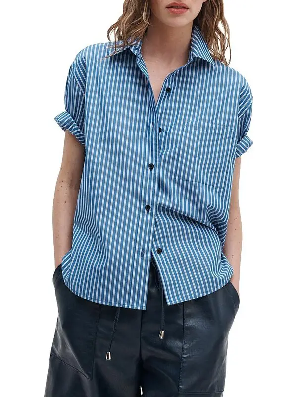 Rag & Bone Connie Short Sleeve Striped Shirt - Blue Stripe