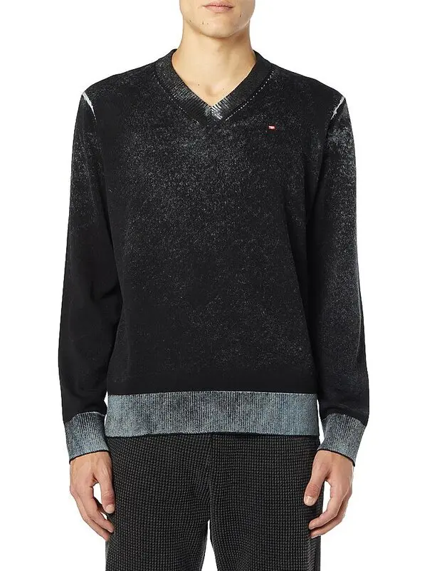 DIESEL® V-neck Long Sleeve Sweater - Black