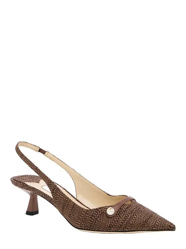 JIMMY CHOO Amita 45 Raffia Slingback Pumps - Tan