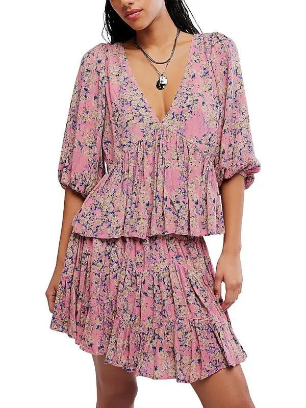 Free People Perishing Printed Top & Skirt Set - Pink Combo