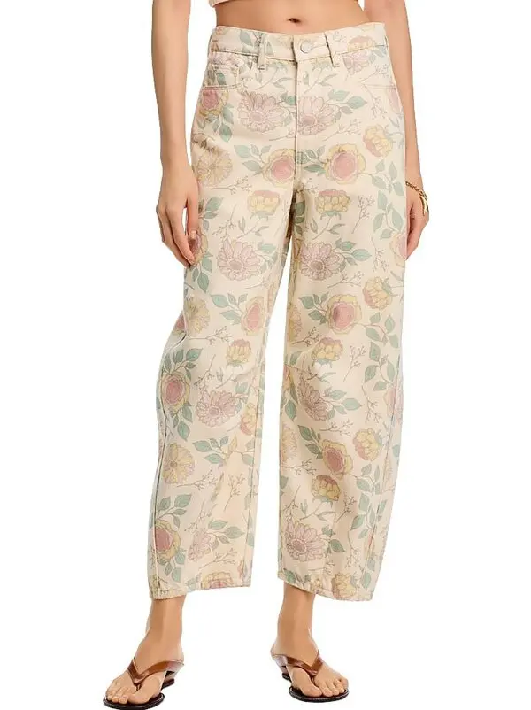 Blanknyc Printed High Rise Barrel Leg Jeans - Flower Crown