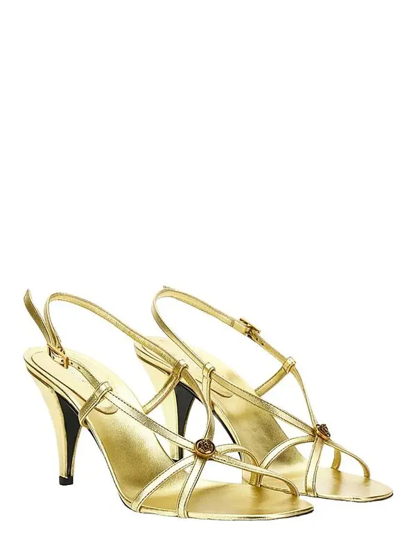 Versace Laminated Leather Sandals - Gold/gold