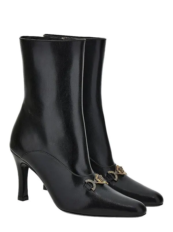 Versace Leather Ankle Boots With Gold Tone Detail - Black/gold