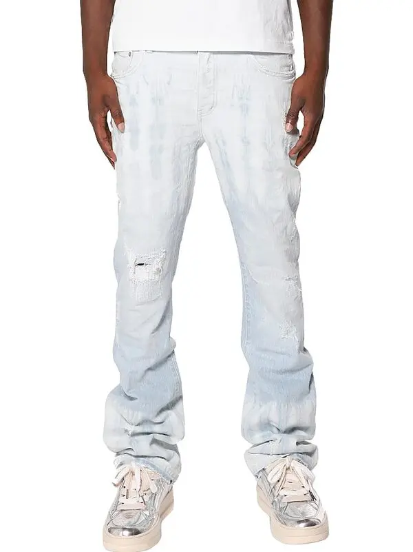 PURPLE BRAND Tie Dye Flare Jeans - Super Light Indigo