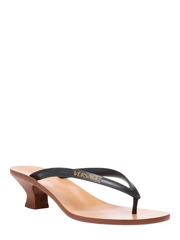 Versace Thong Sandals With Block Heel - Black