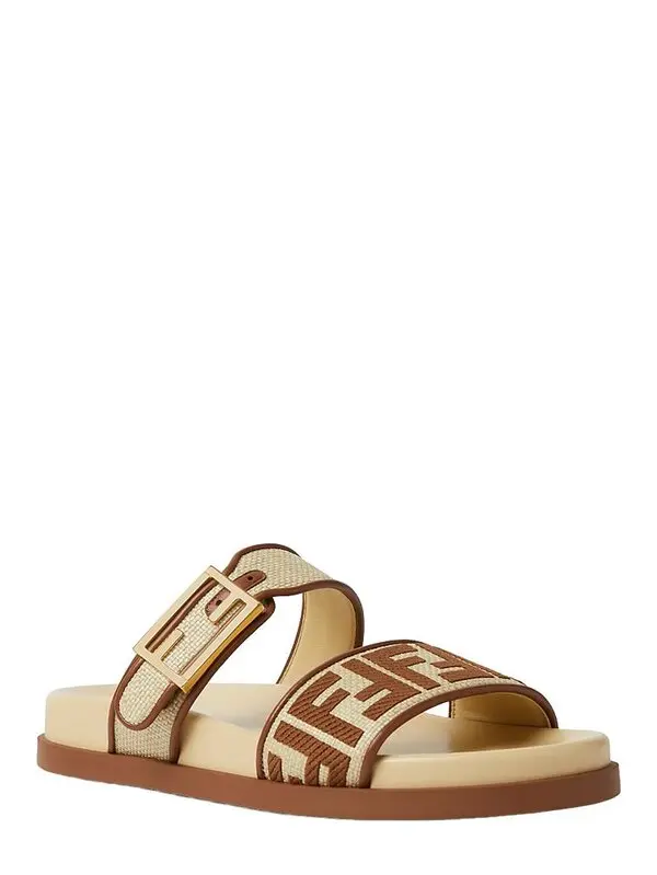 Fendi Gia Slides With Buckle Detail - Tan/brown