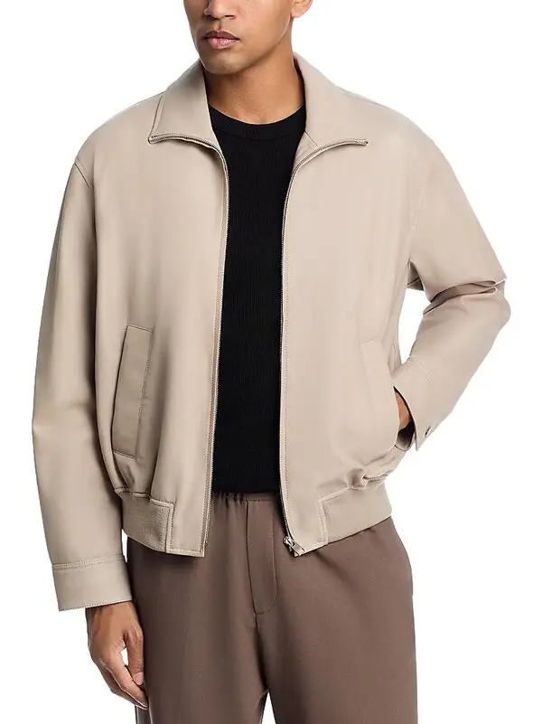 FRAME Leather Zip-up Bomber Jacket - Dusty Beige