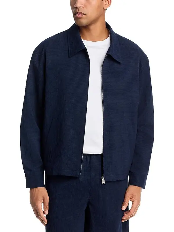 FRAME Seersucker Zip-up Blouson Jacket - Navy