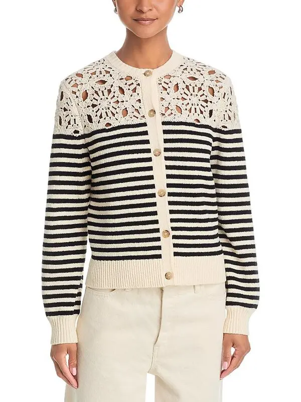 FRAME Coastal Stripe Crochet Cardigan - Cream Multi