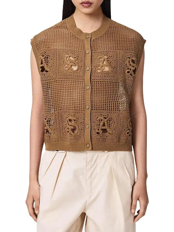 ALLSAINTS Kyra Crocheted Waistcoat Top - Pinto Brown