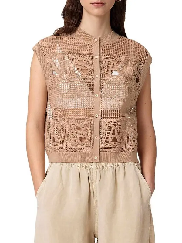 ALLSAINTS Kyra Crocheted Waistcoat Top - Plaster Pink