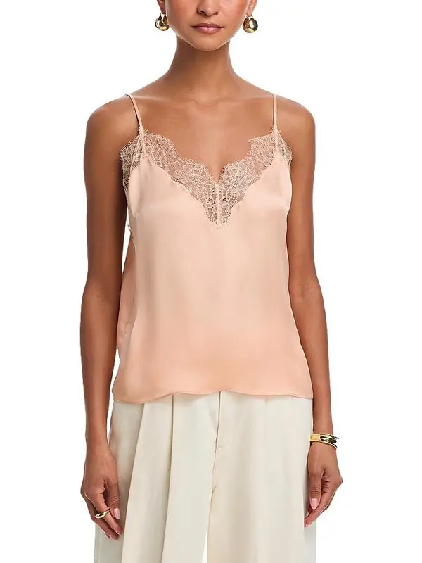 ANINE BING Lace Trim Silk Blend Camisole - Pink