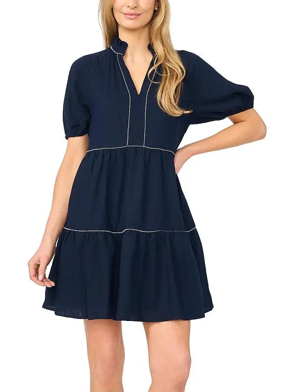 CECE DUPRAZ Whipstitched Babydoll Dress - Classic Navy