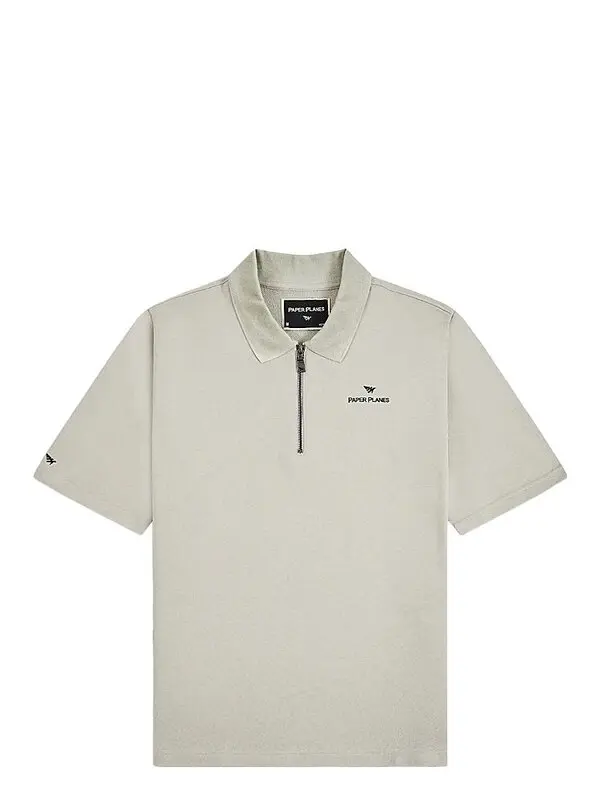 PAPER PLANES French Terry Script Weld Quarter Zip Polo - Grey