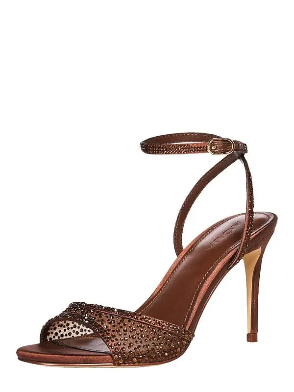 Aqua Naya Embellished Mesh High Heel Sandals - Brown Multi