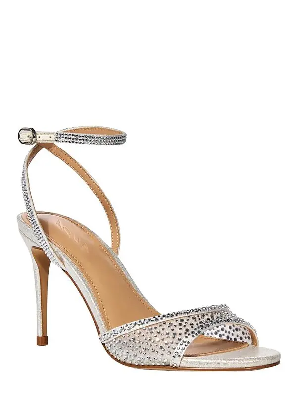 Aqua Naya Embellished Mesh High Heel Sandals - Silver Multi