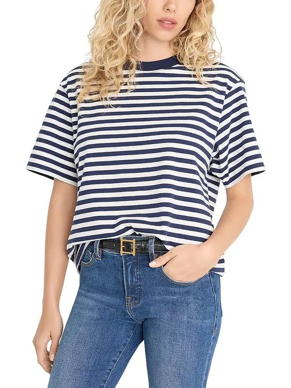 Good American The Oversized Tee Striped Cotton T-shirt - Clean Stripe Horizon Ink