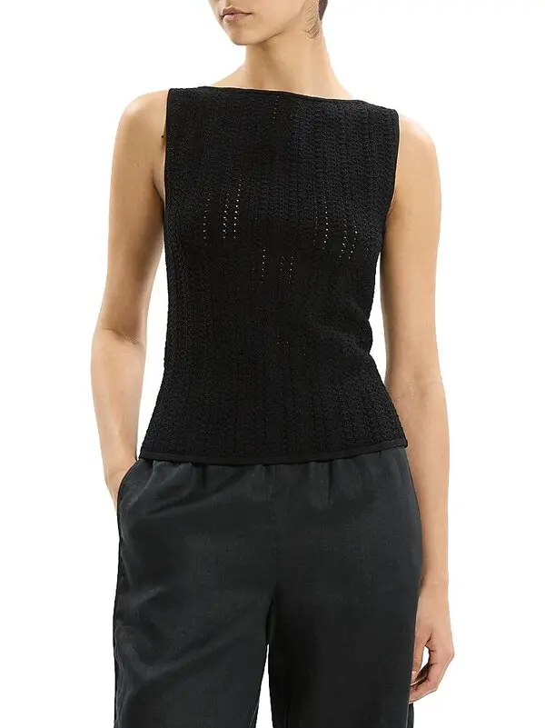 Theory Textured Boat Neck Top - Black