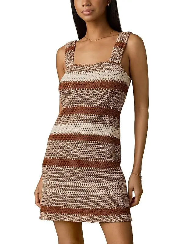 Faherty Brand Seacoast Crochet Striped Sleeveless Mini Dress - Chestnut Stitch