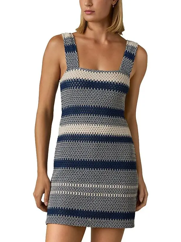 Faherty Brand Seacoast Crochet Striped Sleeveless Mini Dress - Sailor Stitch