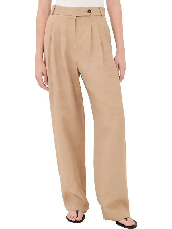 FRENKEN Tailored Pleated Linen Blend Trousers - Dark Ecru