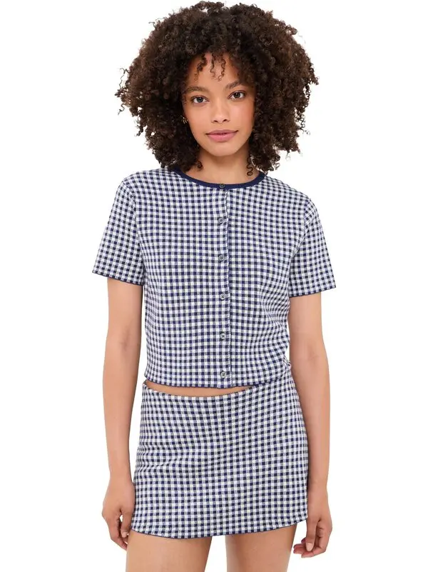 Good American The Keepsake Cardigan By - Navy Gingham
