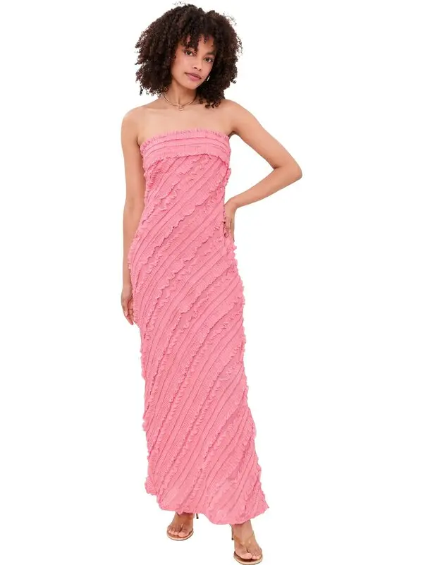 Endless Rose Strapless Ruffled Maxi Dress - Guava