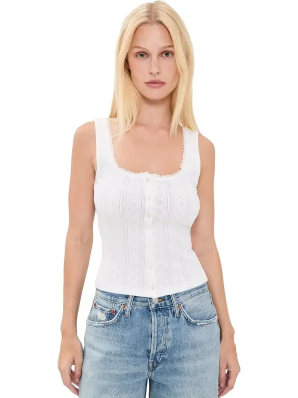 Good American The Pointelle Button Down Tank - White001