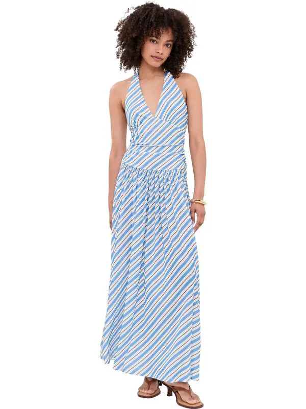 Minkpink Sancia Halterneck Stripe Midi Dress - Blue/white Stripe