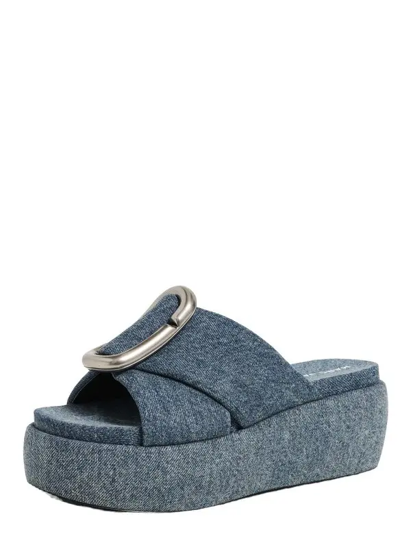 Marc Jacobs Platform Sandals With Silver-tone Buckle Accent - Medium Wash Indigo