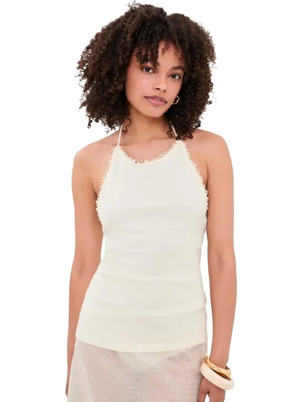 Line & Dot Simone Sweater Tank Top With Bead And Stone Trim - Ivory
