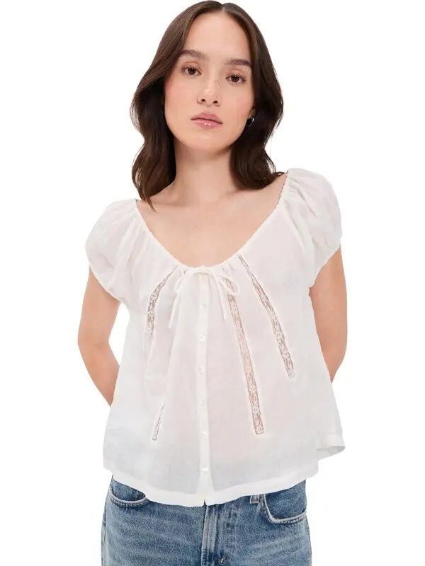 Citizens Of Humanity Tatev Blouse With Lace Trim - White