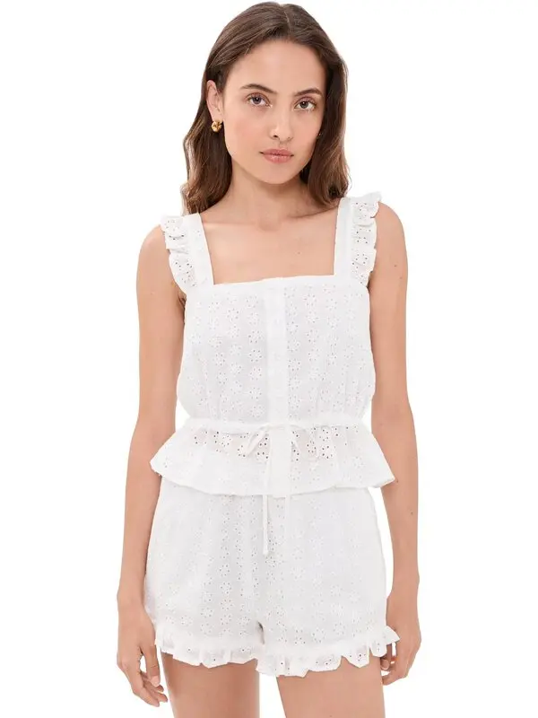 Blanknyc Embroidered Cotton Square Neck Top With Front Tie - White
